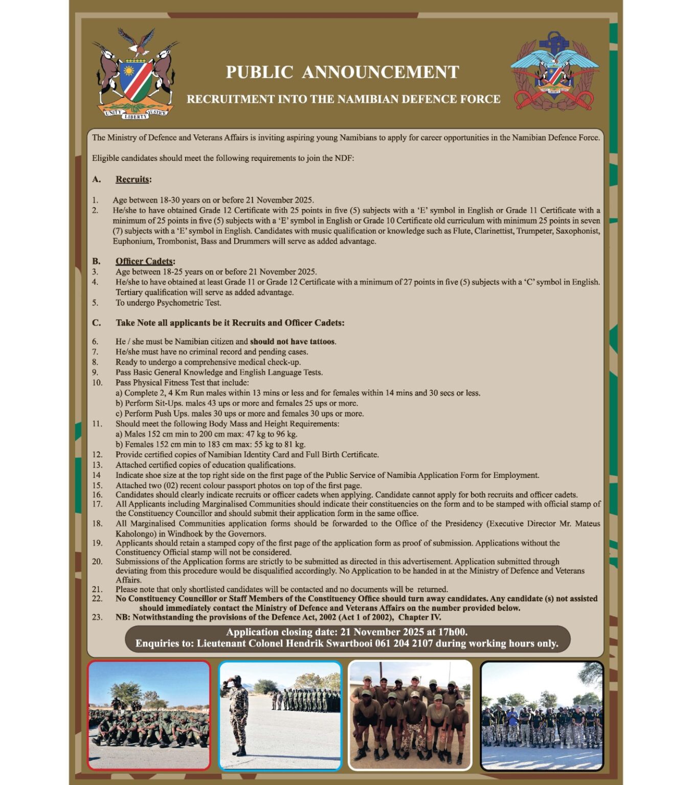 NDF Released 2025 Recruitment Requirements | The Updated World